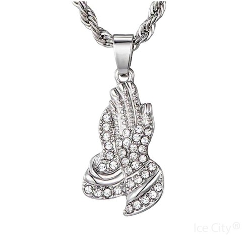 Ice City Men's Praying Hands Pendant Necklace, Cubic Zirconia - Silver ...