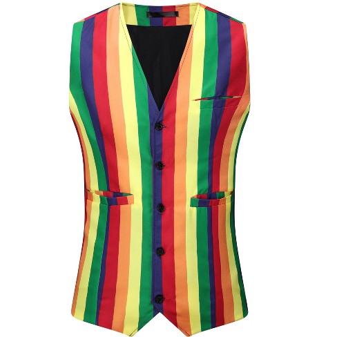 Lars Amadeus Men's Single Breasted V Neck Colorful Rainbow Stripes Vest ...