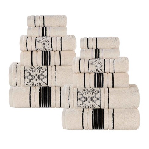 Zero Twist Cotton Solid And Floral Jacquard 12 Piece Bathroom Towel Set ...