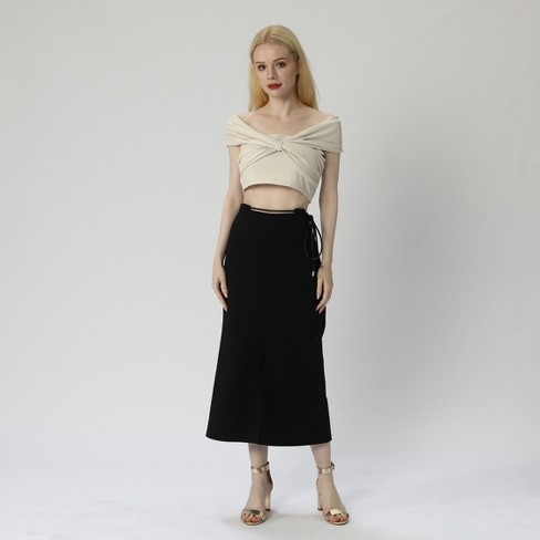 Women's Off The Shoulder Cropped Top-almond -medium : Target