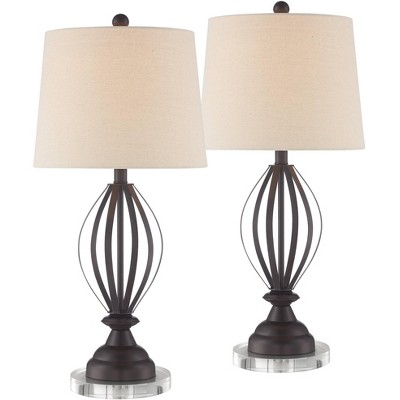 360 Lighting Grant Rustic Farmhouse Table Lamps Set Of 2 With Round ...