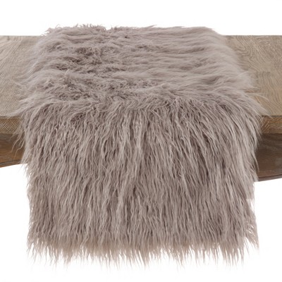 Saro Lifestyle Faux Fur Mongolian Table Runner, Fog, 16" X 72" : Target