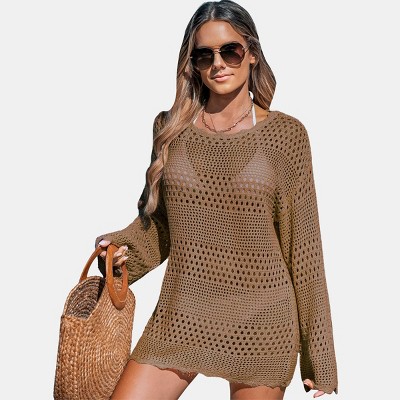 Women's Seaside Whispers Crocheted Cover-up Dress - Cupshe-xl-off-white ...