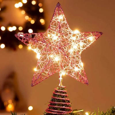 Syncfun Christmas Tree Toppers, Glitter Pink Star Tree Topper Lighted ...