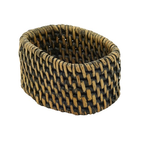 Saro Lifestyle Napkin Rings With Rattan Woven Design (set Of 4) : Target