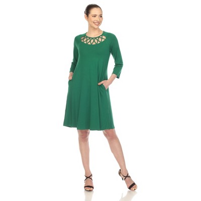 Women's Criss Cross Neckline Swing Dress Green Medium -white Mark : Target