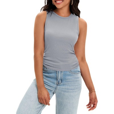 Athlechic Women's Summer Ruched Ribbed Crew Neck Sleeveless Tank Tops ...