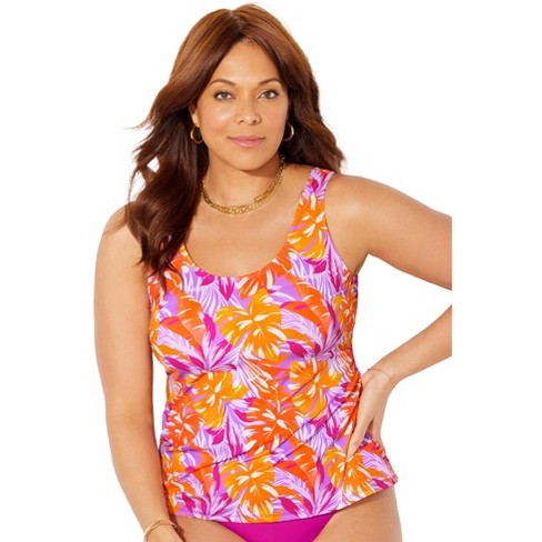 Swimsuits For All Women's Plus Size Classic Tankini Top - 18, Orange ...
