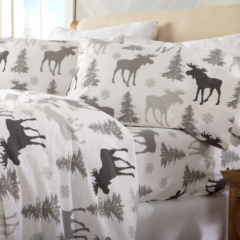 Great Bay Home Cotton Printed Flannel Sheet Set (full, Moose) : Target