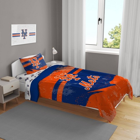 Mlb New York Mets Slanted Stripe Twin Bedding Set In A Bag - 4pc : Target