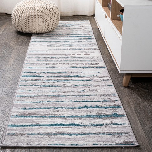 2'x10' Batten Modern Stripe Runner Rug, Gray/turquoise - Jonathan Y ...