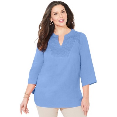 Catherines Women's Plus Size Liz&me Y-neck Lace Blouse - 5x, French ...