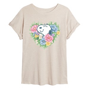 Women's - Peanuts - Snoopy Flower Heart Oversized Graphic T-Shirt : Target