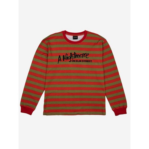 A Nightmare On Elm Street Logo Crew Neck Long Sleeve Striped Adult Tee ...