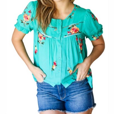 Women's Remember Me Embroidery Button Down Top - Haptics : Target