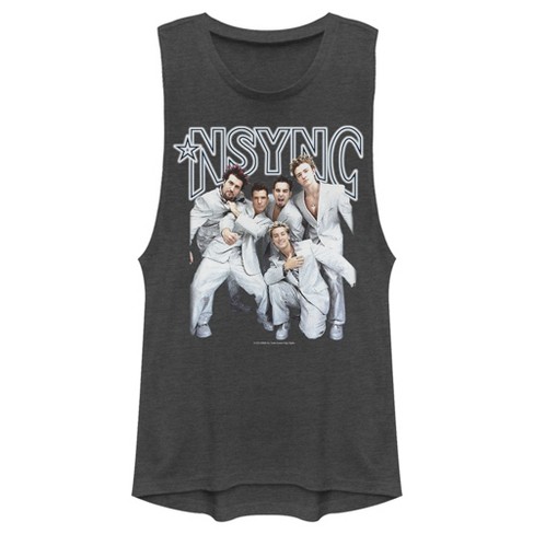 Juniors Womens Nsync Iconic White Suits Festival Muscle Tee - Charcoal ...