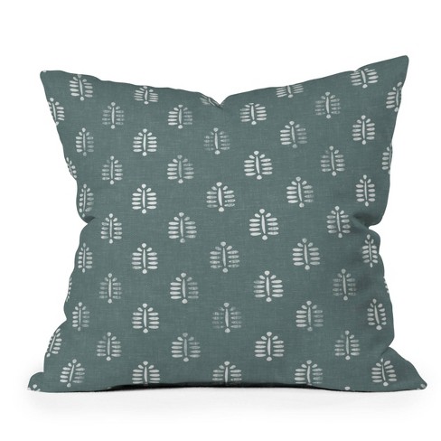 16"x16" Jessica Prout Block Print Ferns Square Throw Pillow Green ...