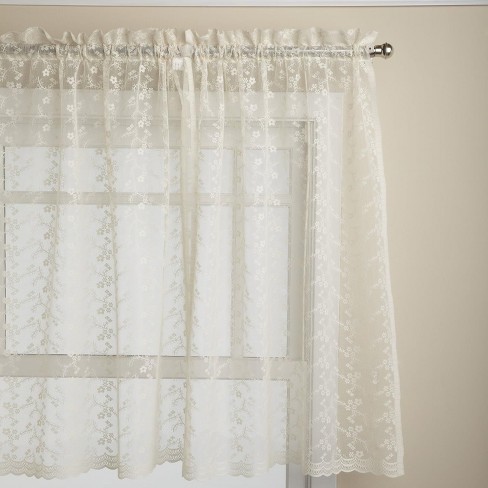 Priscilla Bridal Pretty Lace Window Curtains, 24" Tier Pair, Ivory : Target