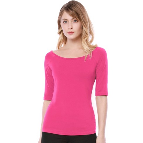Inspire Chic Women's Half Sleeves Scoop Neck Fitted Layering Soft T ...