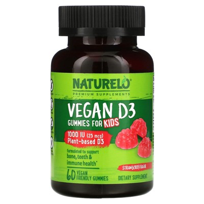 Naturelo Vegan D3 For Kids, Strawberry, 1,000 Iu (25 Mcg), 60 Vegan ...