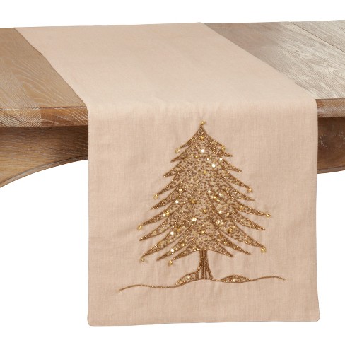 Saro Lifestyle Beaded Table Runner With Christmas Tree Design, Gold, 16 ...