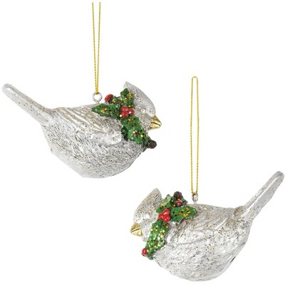 Silver Tone Sparkle Cardinal 2 x 3.25 Resin Decorative Hanging Ornament ...
