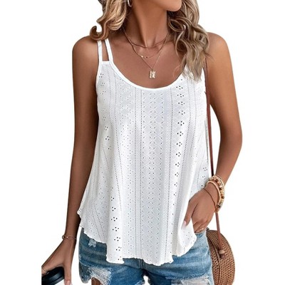 Women's Tank Tops Eyelet Embroidery Sleeveless Spaghetti Strap Tops ...
