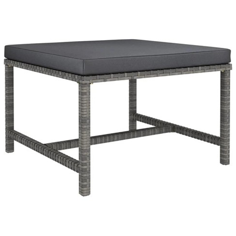 vidaXL Sectional Footrest in Gray Poly Rattan Patio Footstool with Cushion Multipurpose Garden Ottoman Serving as Lounge Set