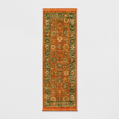 2'3"x7' Persian Style With Fringe Border Woven Runner Rug Orange ...