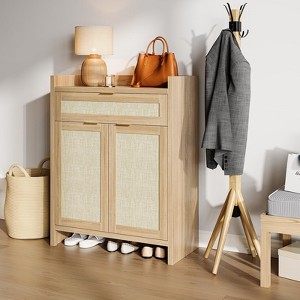 2 Pcs Shoe Storage Cabinets Organizer, Farmhouse Ratten Accent Shoe ...