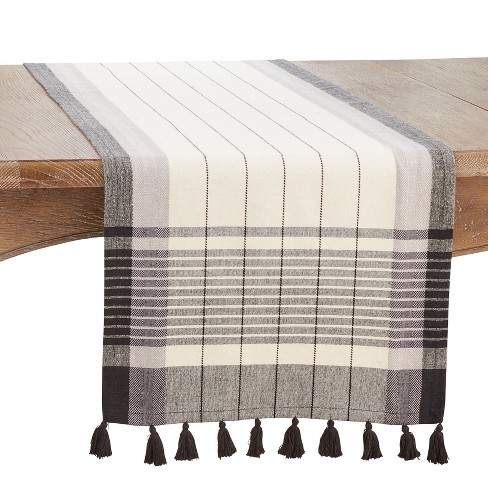 Saro Lifestyle Table Runner With Striped Tassel Design, Black, 16" X 72 ...