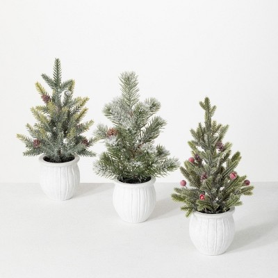 Artificial Green Bottlebrush Tree Green 15.5"h Set Of 3 : Target
