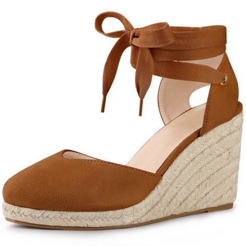 Perphy Women's Platform Lace Up Wedge Sandals Brown 9 : Target