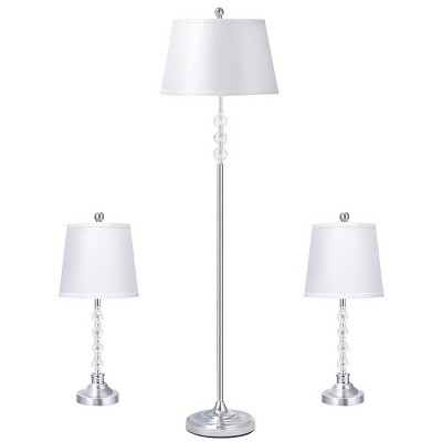 Costway 3-piece Lamp Set 2 Table Lamps 1 Floor Lamp Chrome Finished ...