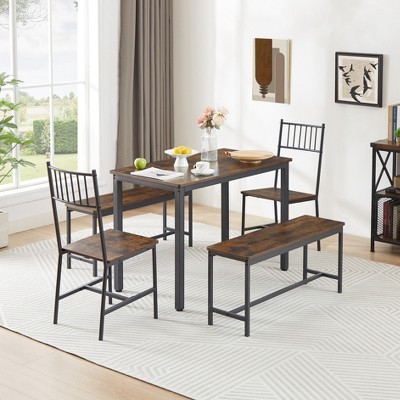 5pcs Industrial Dining Set With Dining Table, 2 Back Chairs And 2 ...