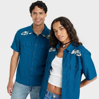 Latino Heritage Month Adult Short Sleeve Button-down Shirt - Blue Xl ...