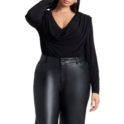 Eloquii Women's Plus Size Dramatic Cowl Drape Top - 26/28, Black Onyx : Target