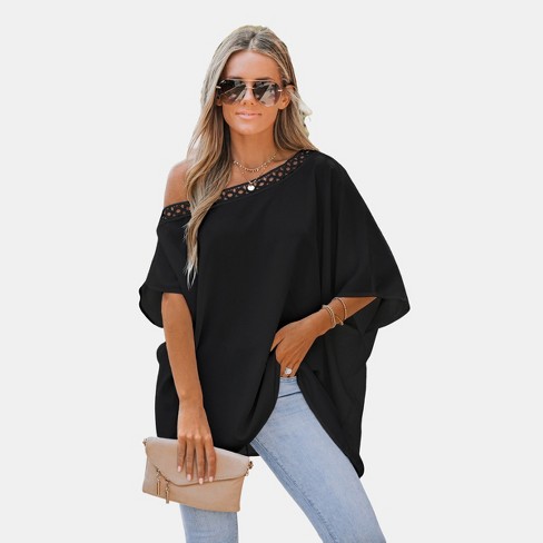 Women's Onyx Lace Cutout One-shoulder Top - Cupshe-xs-black : Target