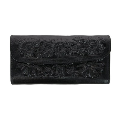 Ctm Women's Leather Flower Embossed Organizer Wallet, Black : Target