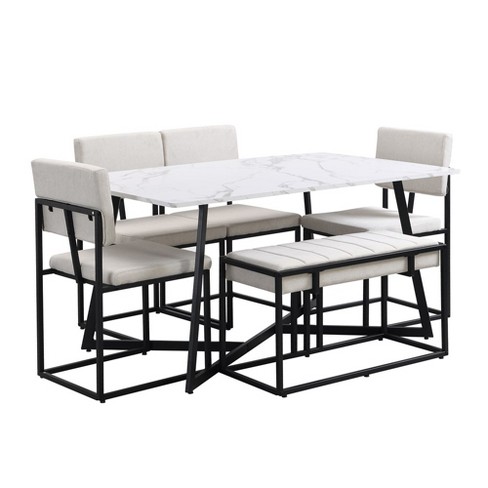 6-piece Faux Marble Dining Table Set, Modern Metal Base Kitchen Table ...