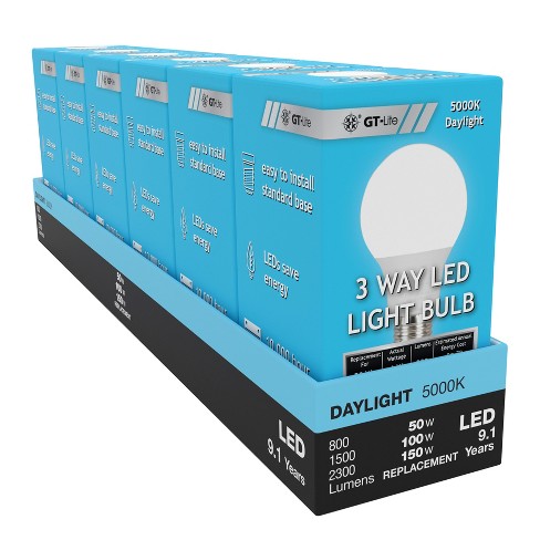 6-pack 2300 Lumen Led A19 3-way Bulb 50-100-150w Equivalent Daylight 6 ...