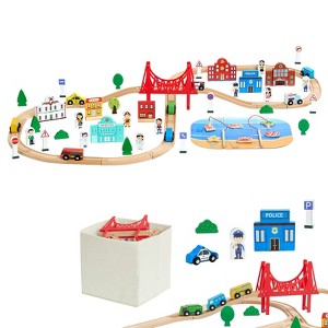 VEVOR 113PCS Wooden Train Set, for Kids Ages 3-8, Wood Train Track Toy ...
