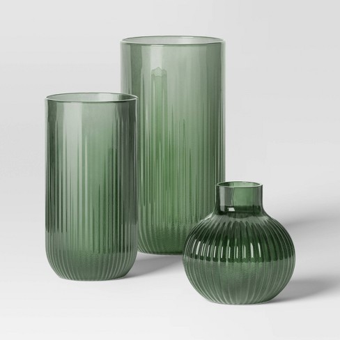 3pc Vase Set Ribbed Glass Green - Room Essentials™ : Target
