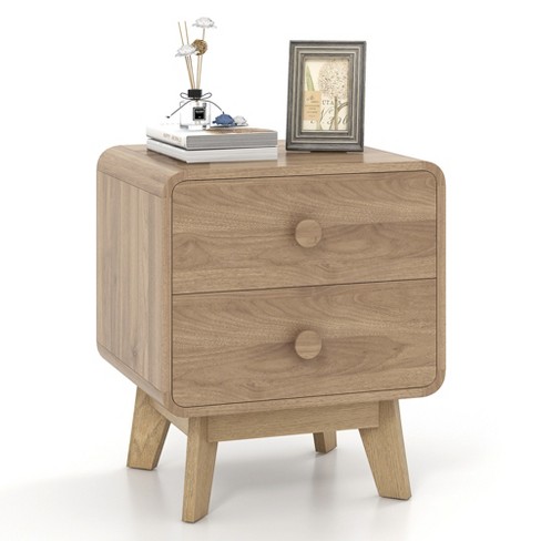 Costway 1 Pcs Modern Style 2-drawer Nightstand Bedside Table With Solid ...