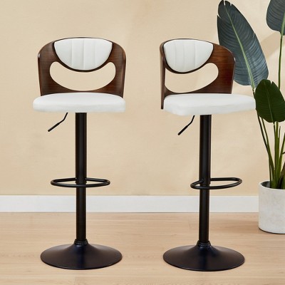 Vecelo Swivel Bar Stools Height Adjustable Wooden Barstools, White Set ...