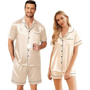 Ekouaer Couple Matching Pajamas Sets Silk Short Sleeve Button Down ...