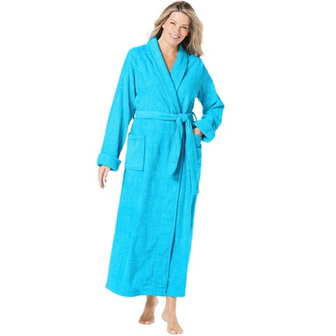 Dreams & Co. Women's Plus Size Long Terry Robe - 3x, Paradise Blue : Target