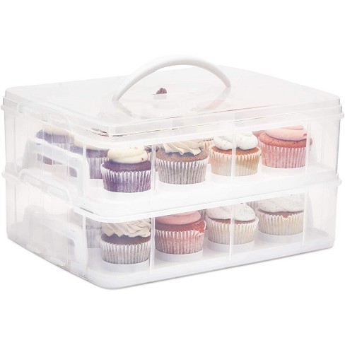 Juvale Clear Plastic 2 Tier Cupcake Carrier Storage Box Holder With Lid ...