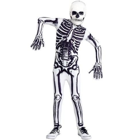 Halloweencostumes.com Large White Skeleton Costume For Kids, Black ...