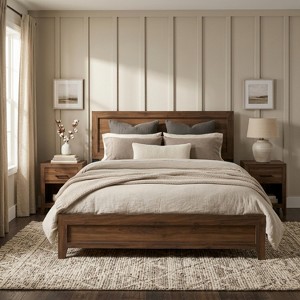 GDFStudio Ashton Modern Farmhouse Wood Panel Bed Frame with Headboard ...